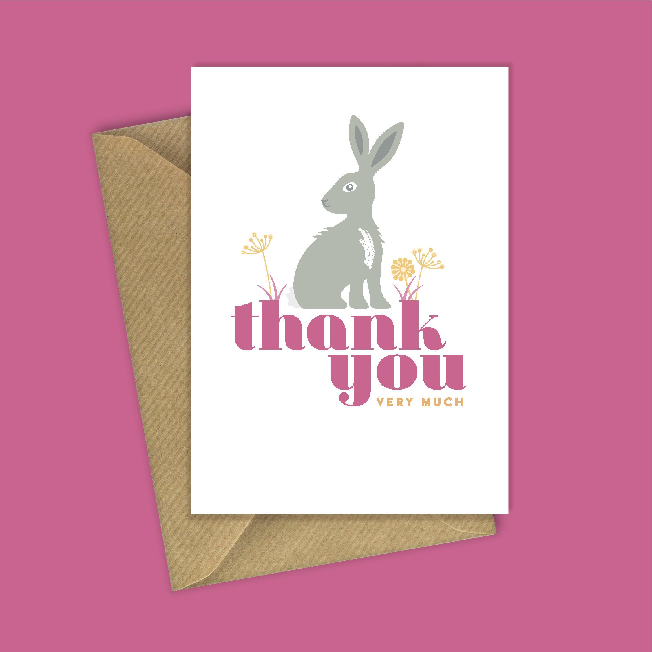 Thank You Card / Illustrated Rabbit Greetings Card / Thank You Very ...