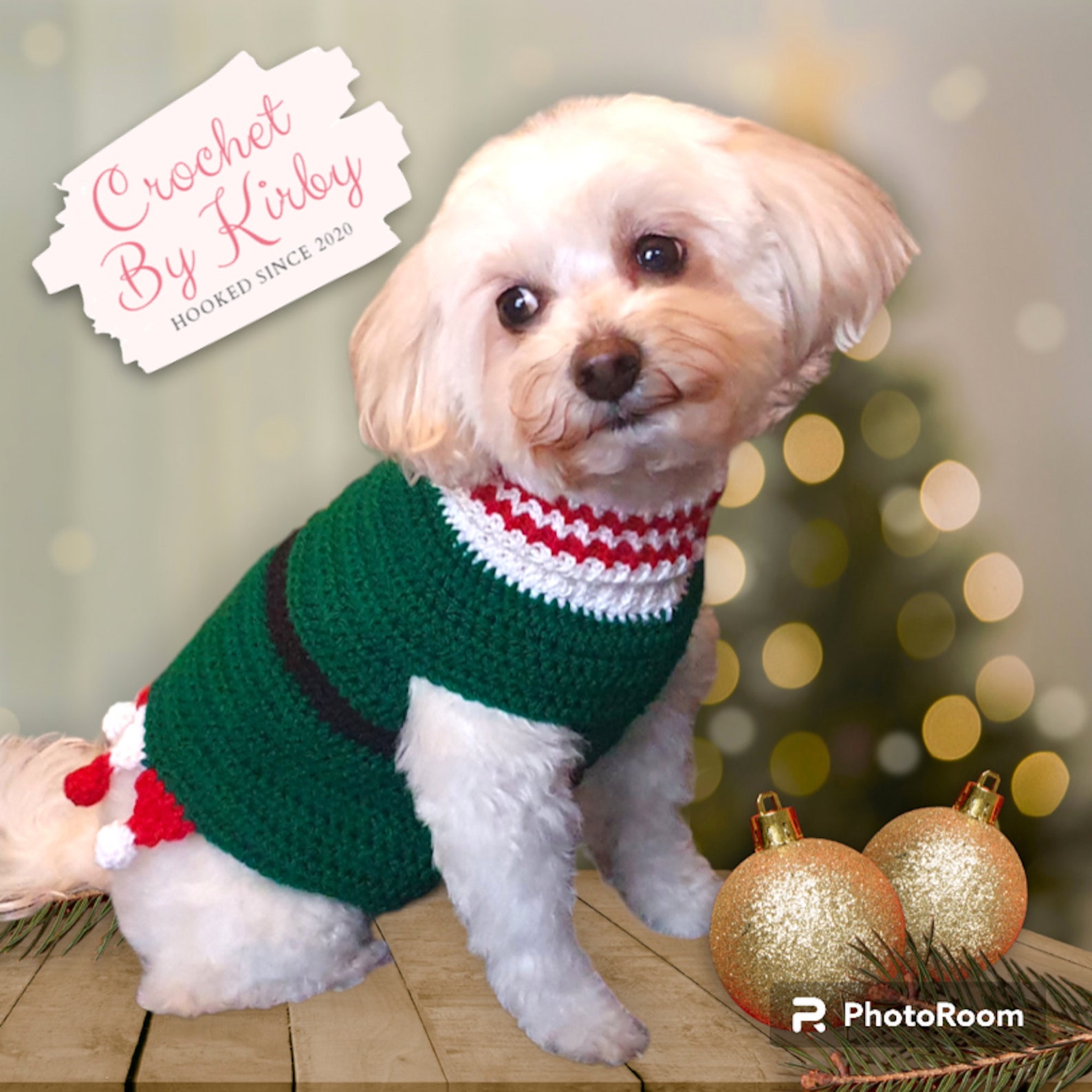 Festive Elf Dog Sweater Crochet Pattern. Christmas Dog Jumper. Small ...