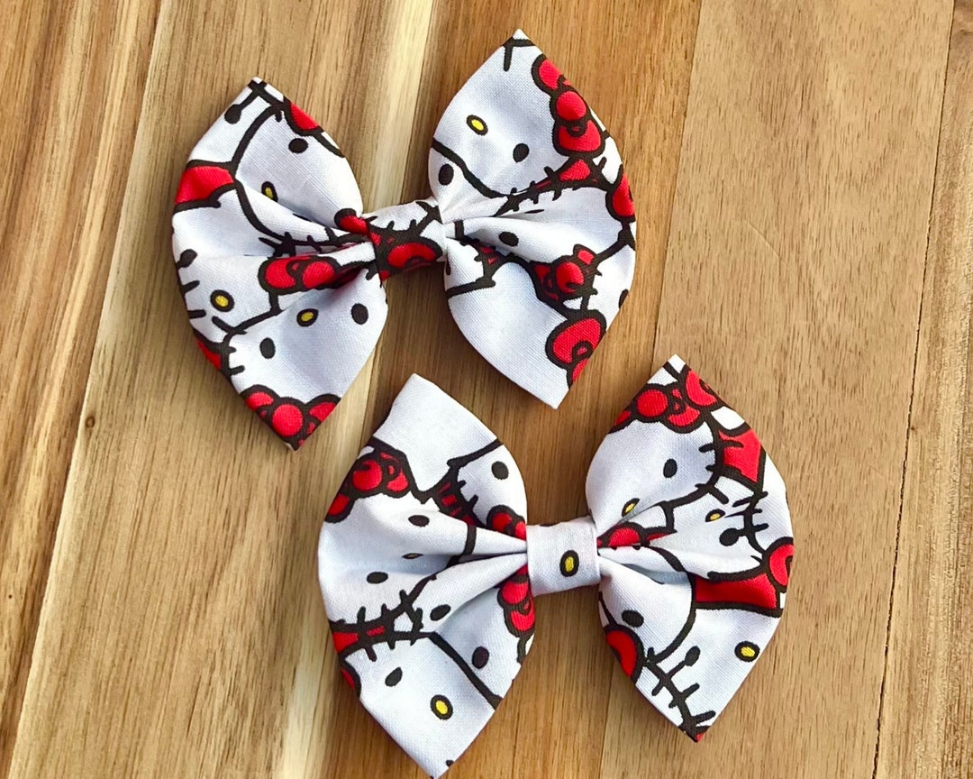 Hello Kitty Bows, Girls Bows, Kitten Clip Red and White Bow, Nylon ...