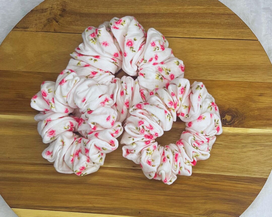 Pink and White Flower Scrunchie, Hair Ties, Knit Scrunchie, XXL ...