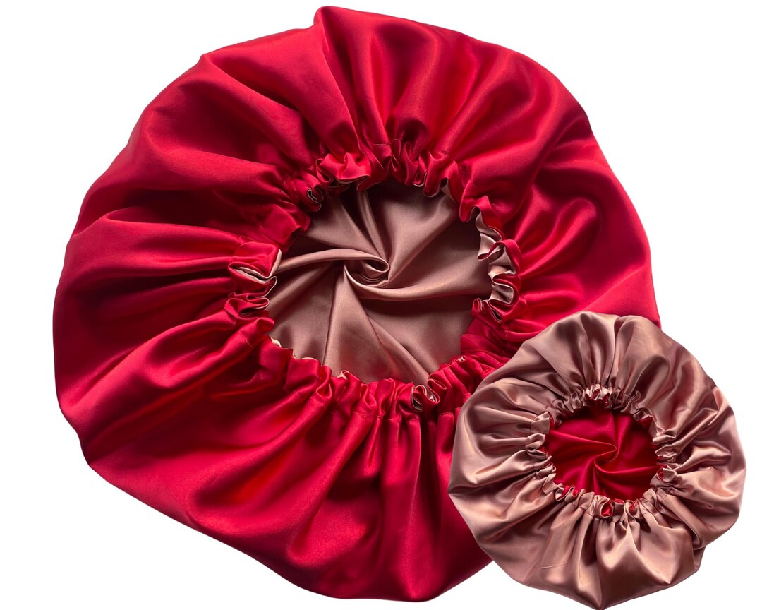 Red and Rose Gold Bonnet, All Hair Types, Curly Hair, Natural Hair ...