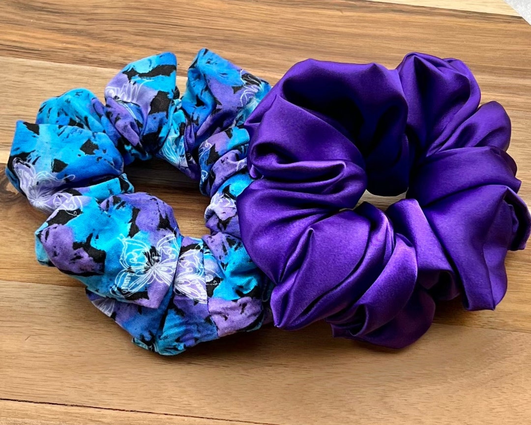Purple XL Satin Scrunchie, Butterfly Scrunchie, Hair Ties, Oversized ...