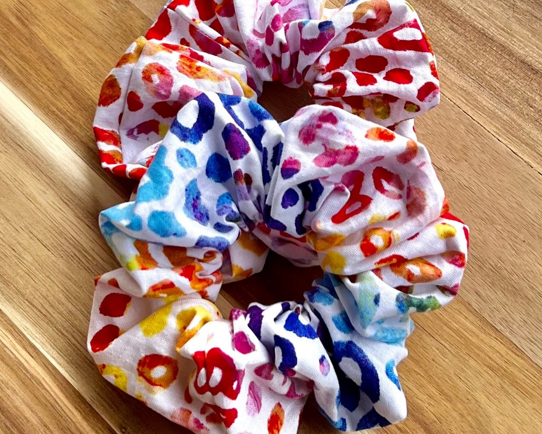 Rainbow Cheetah Print Scrunchie, Hair Acessories, Ponytail Holder, Gift ...