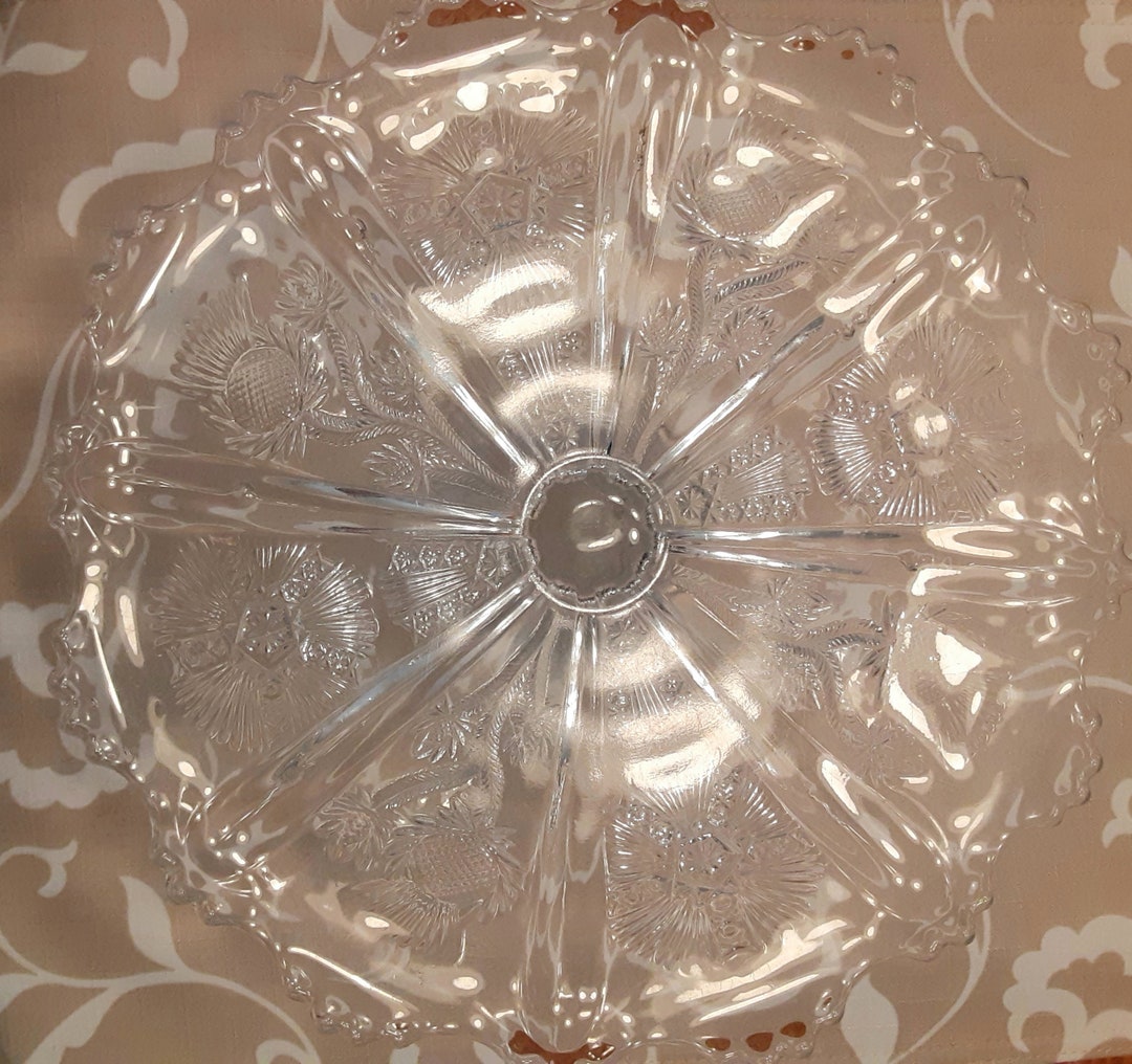 Higbee Glass Paneled Thistle Design Ruffled Edged Pedestal Cake Server ...