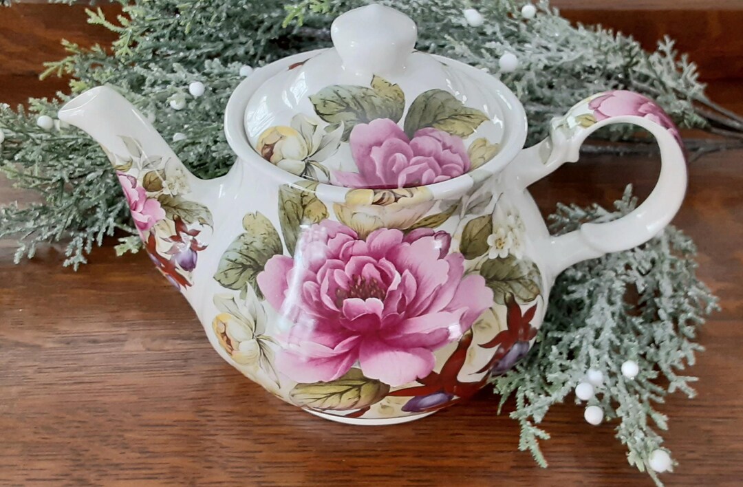 Sadler Teapot W/pink Peonies/fuchsia Floral Design Made in England - Etsy