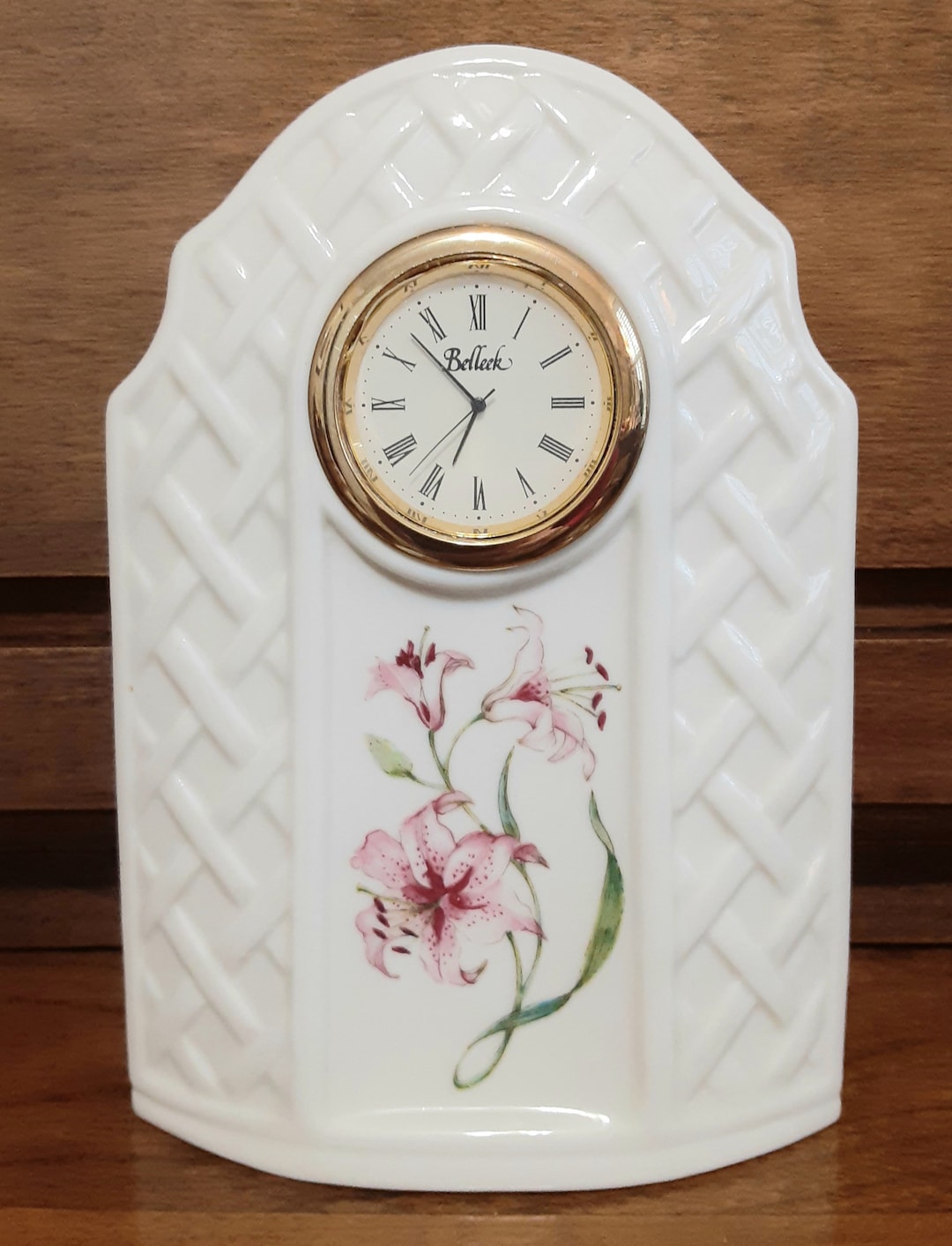 Belleek Pink Tiger Lilly and Trellis Pattern Mantle/desk Clock - Etsy
