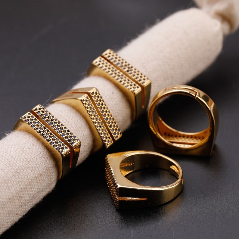 Saphire CZ Micro Pave Double Layer Finger Ring Resizable Gold - Etsy