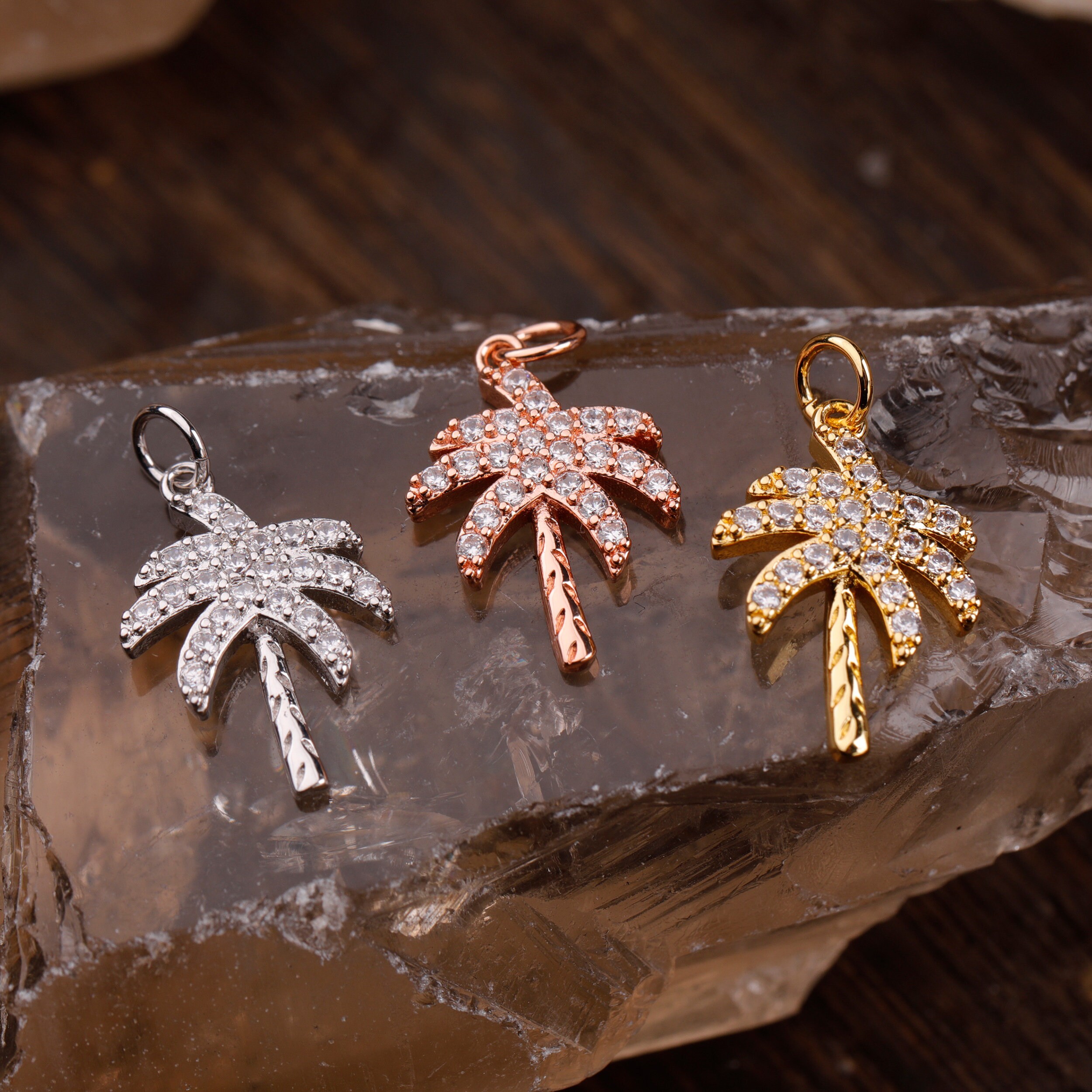 Clear CZ Micro Pave Coconut Tree Pendant/Charms for Necklaces | Etsy