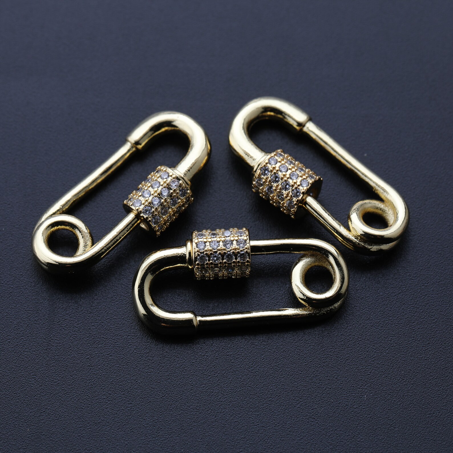 CZ Gold Micro Pave Safety Pin Shape Clasp Carabiner Clasp for | Etsy