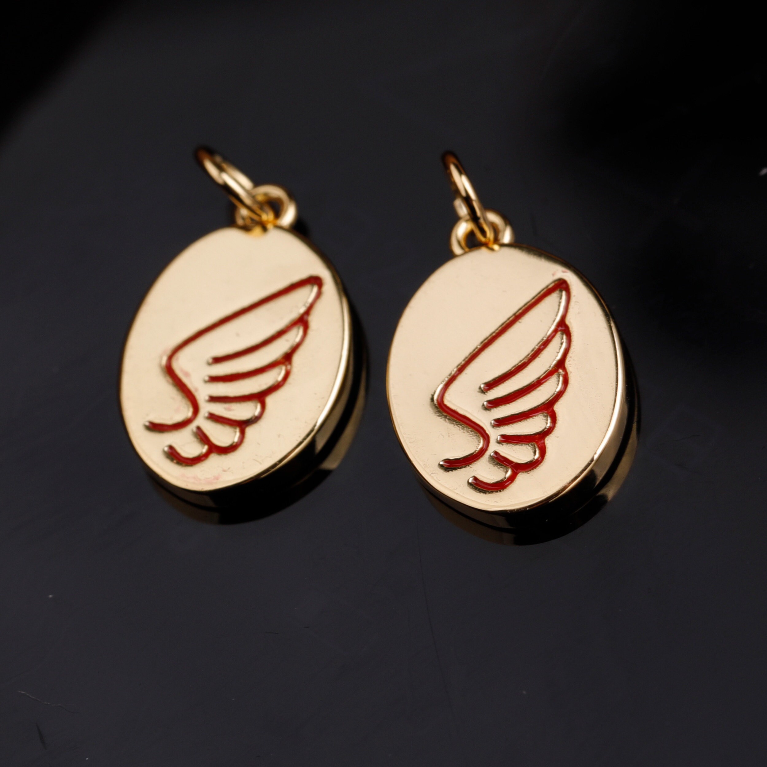 Brass Oval Shaped Small Enamel Angel Wing Charm Gold Angel | Etsy