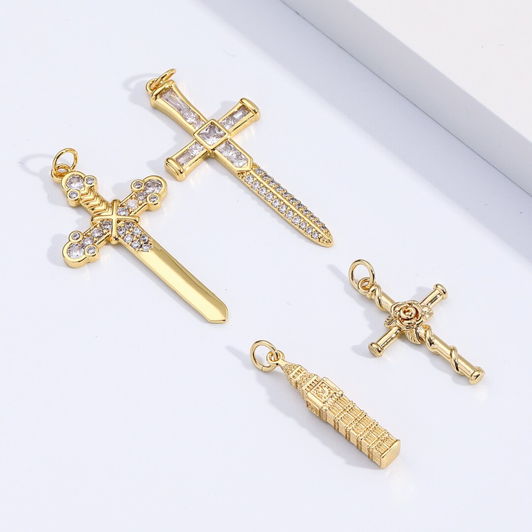 Gold Plated CZ Micro Pave Enamel Cross Charm Designer Jewelry - Etsy