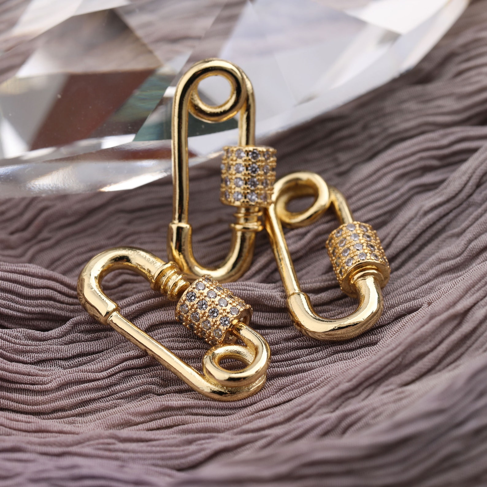 CZ Gold Micro Pave Safety Pin Shape Clasp Carabiner Clasp for | Etsy