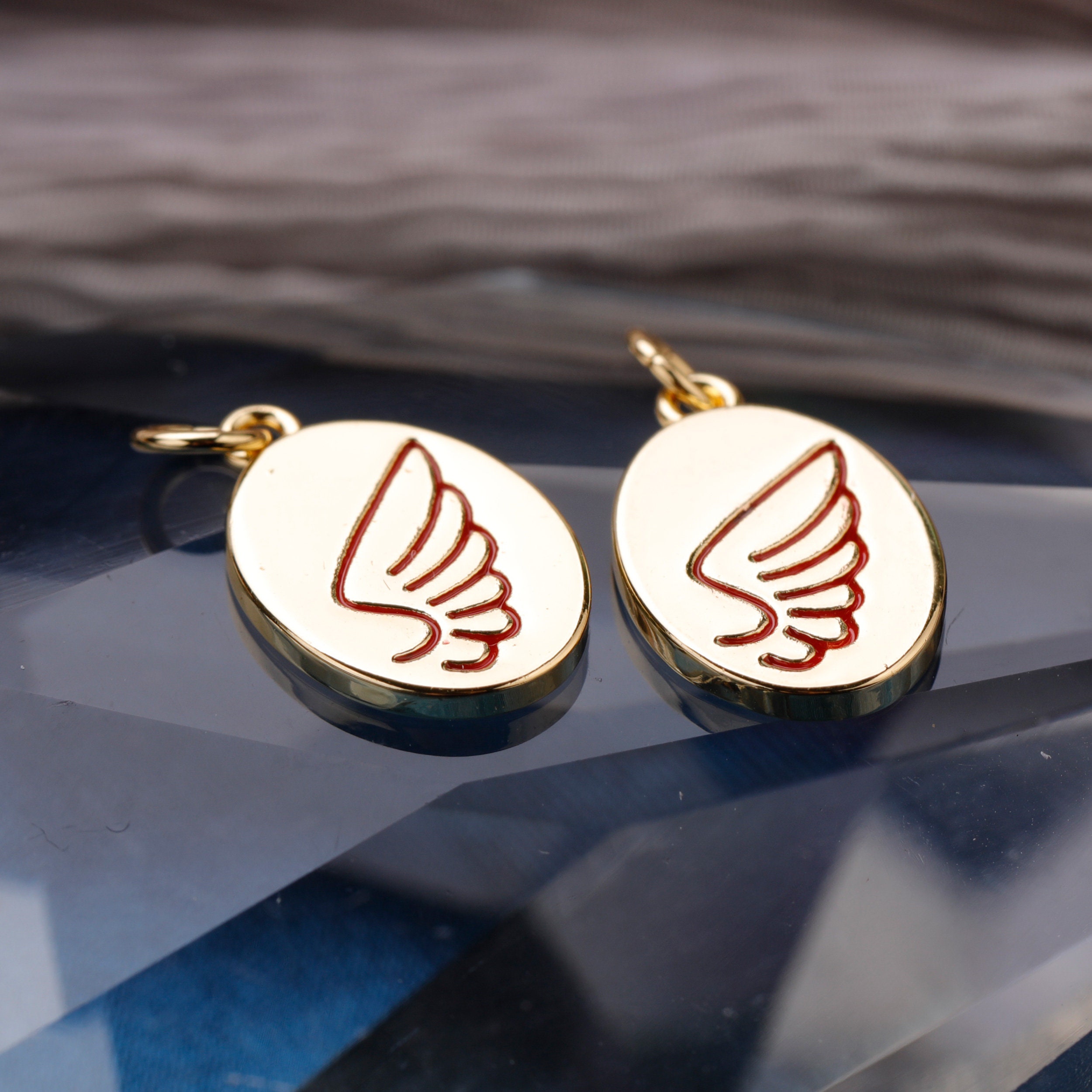 Brass Oval Shaped Small Enamel Angel Wing Charm Gold Angel | Etsy