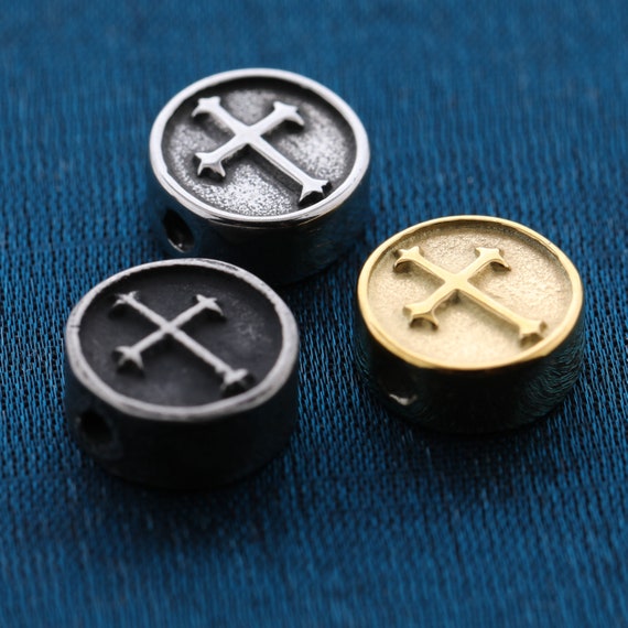 Stainless Steel Pill Beads With Cross Pattern for Jewelry - Etsy