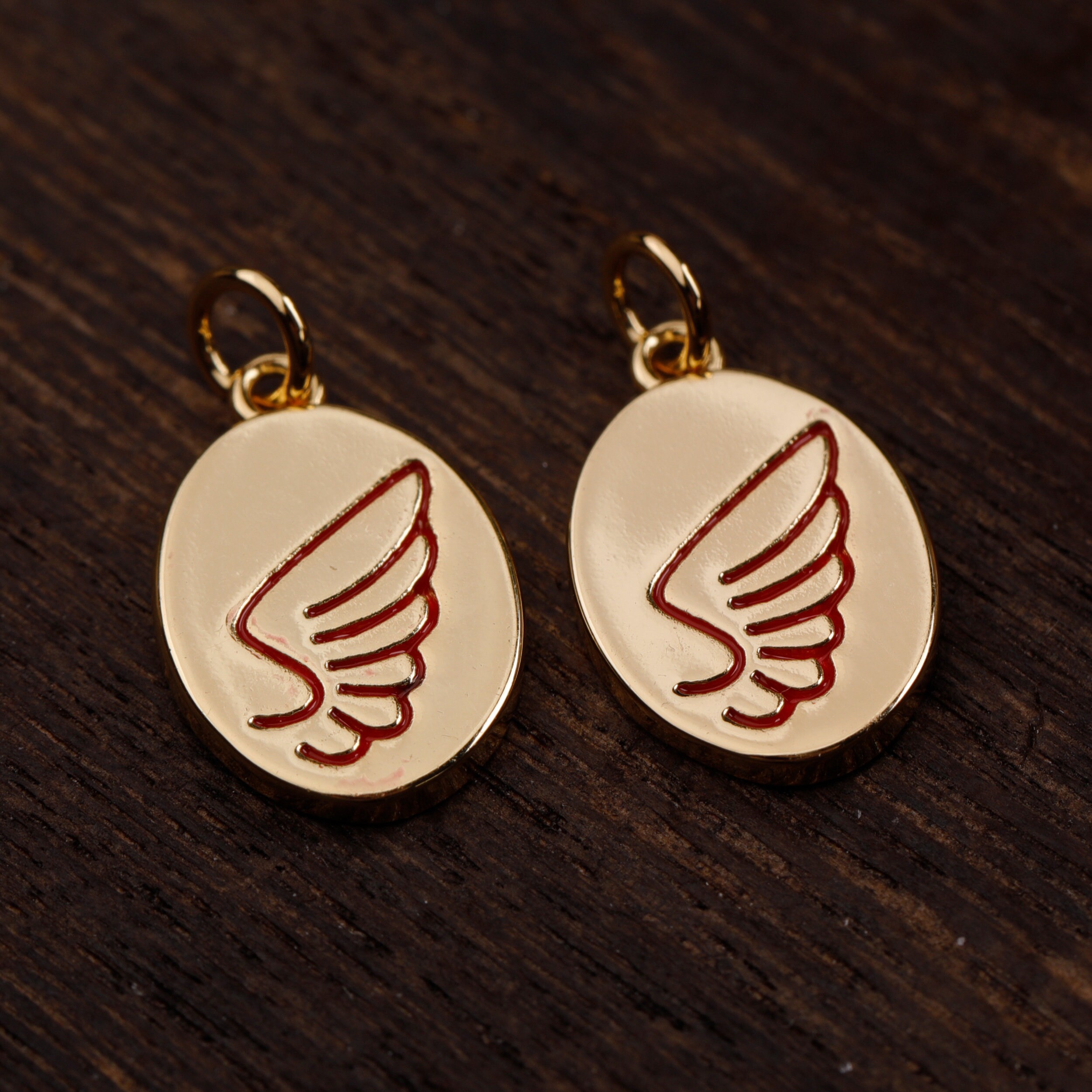 Brass Oval Shaped Small Enamel Angel Wing Charm Gold Angel | Etsy