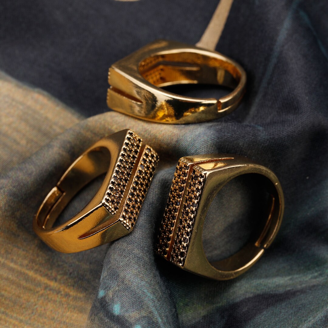 CZ Micro Pave Adjustable Gold Band Ring Fashion Ring Jewelry Gift for ...