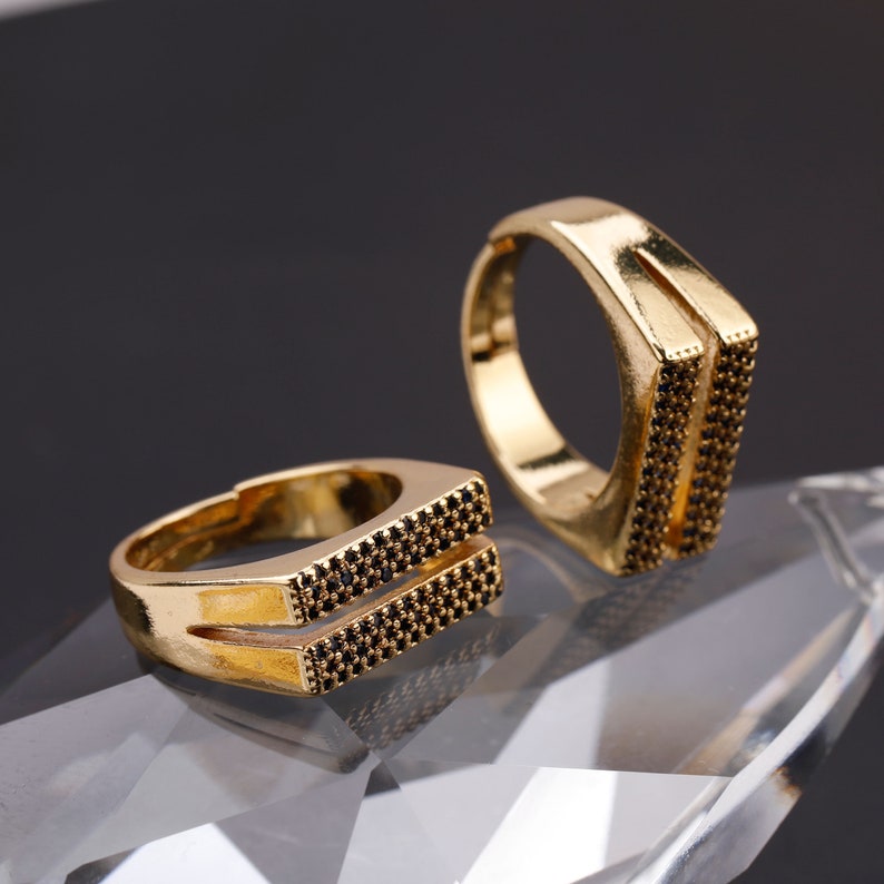 Saphire CZ Micro Pave Double Layer Finger Ring Resizable Gold | Etsy