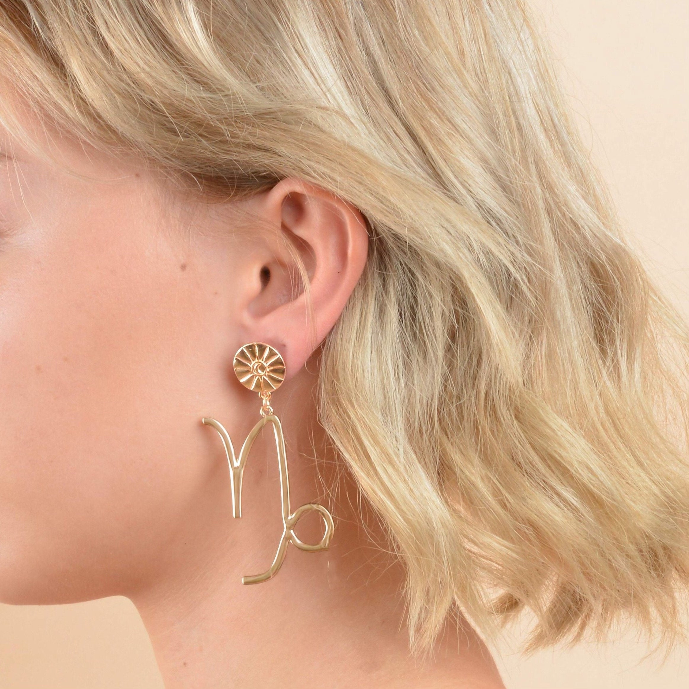 Capricorn Zodiac Earrings: Gold Astrology Hoops - Etsy