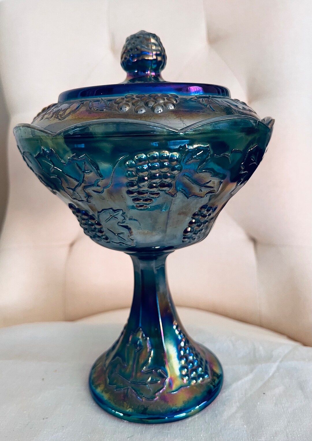 Vintage Blue Carnival Glass Compote/dish - Etsy