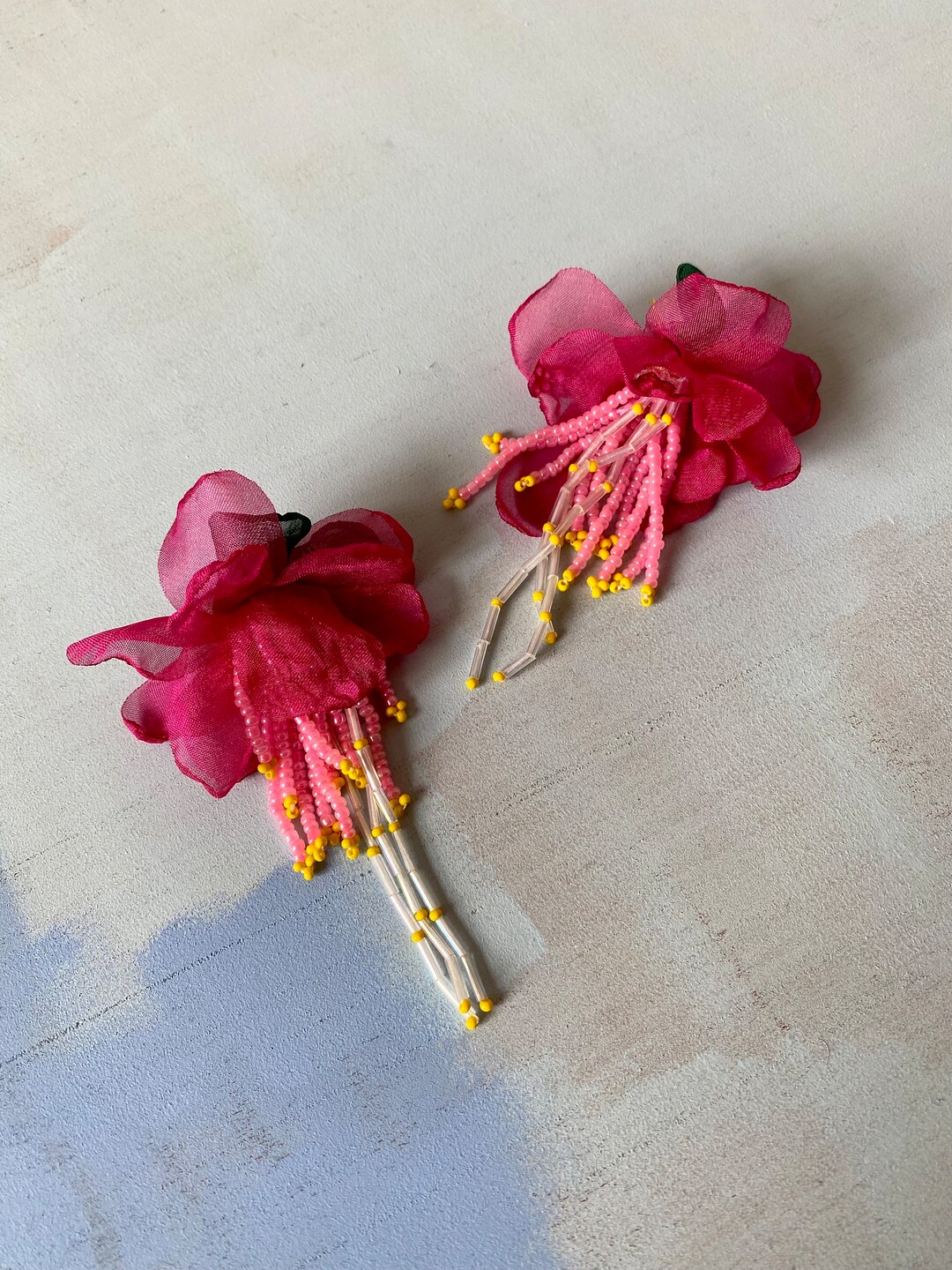 Silk Beaded Flower Statement Earrings - Etsy