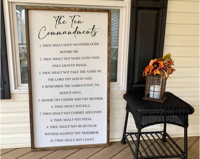 The Ten Commandments Sign, Religious Wall Decor, Framed Wood Sign ...