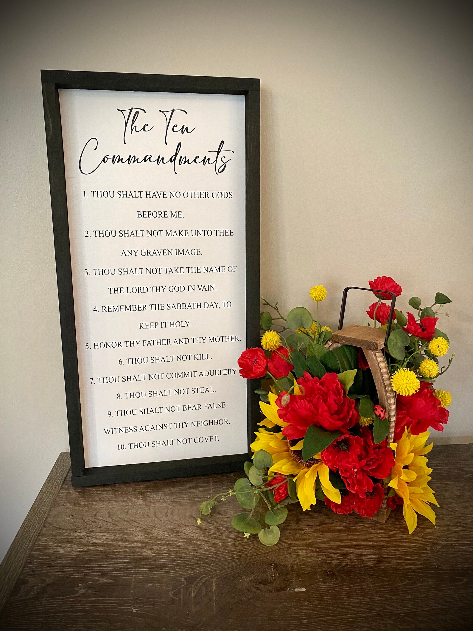 The Ten Commandments Sign Religious Wall Decor Framed Wood - Etsy