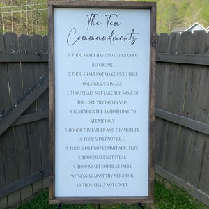 The Ten Commandments Sign, Religious Wall Decor, Framed Wood Sign ...