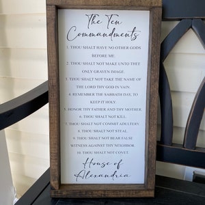 The Ten Commandments Sign, Religious Wall Decor, Framed Wood Sign ...