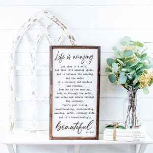 Large Life is Amazing Wood Sign, Life is Beautiful Sign, LR Knost Quote ...