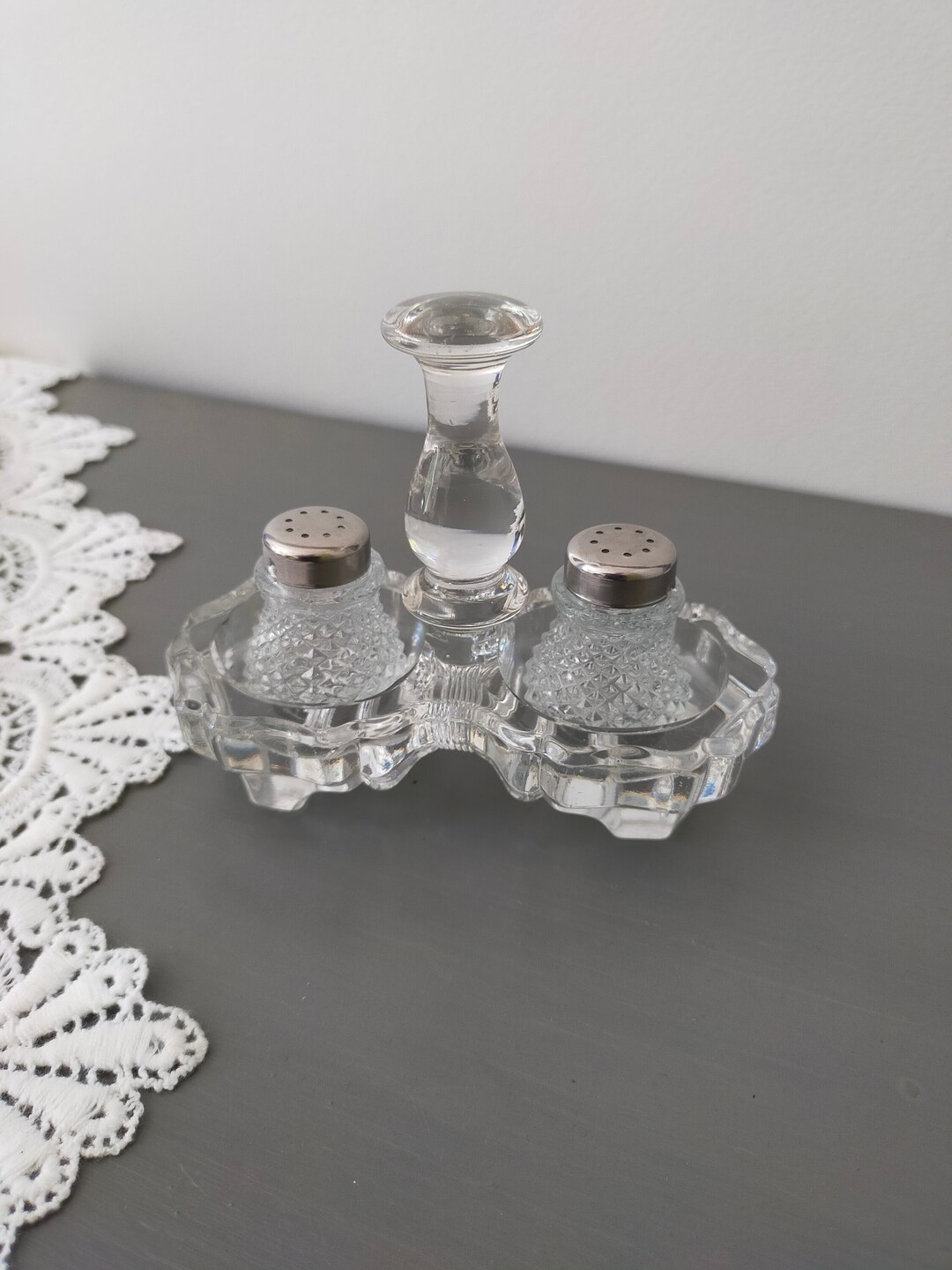Servant With Salt and Pepper Shakers in Vintage Cut Glass / Old Salt ...