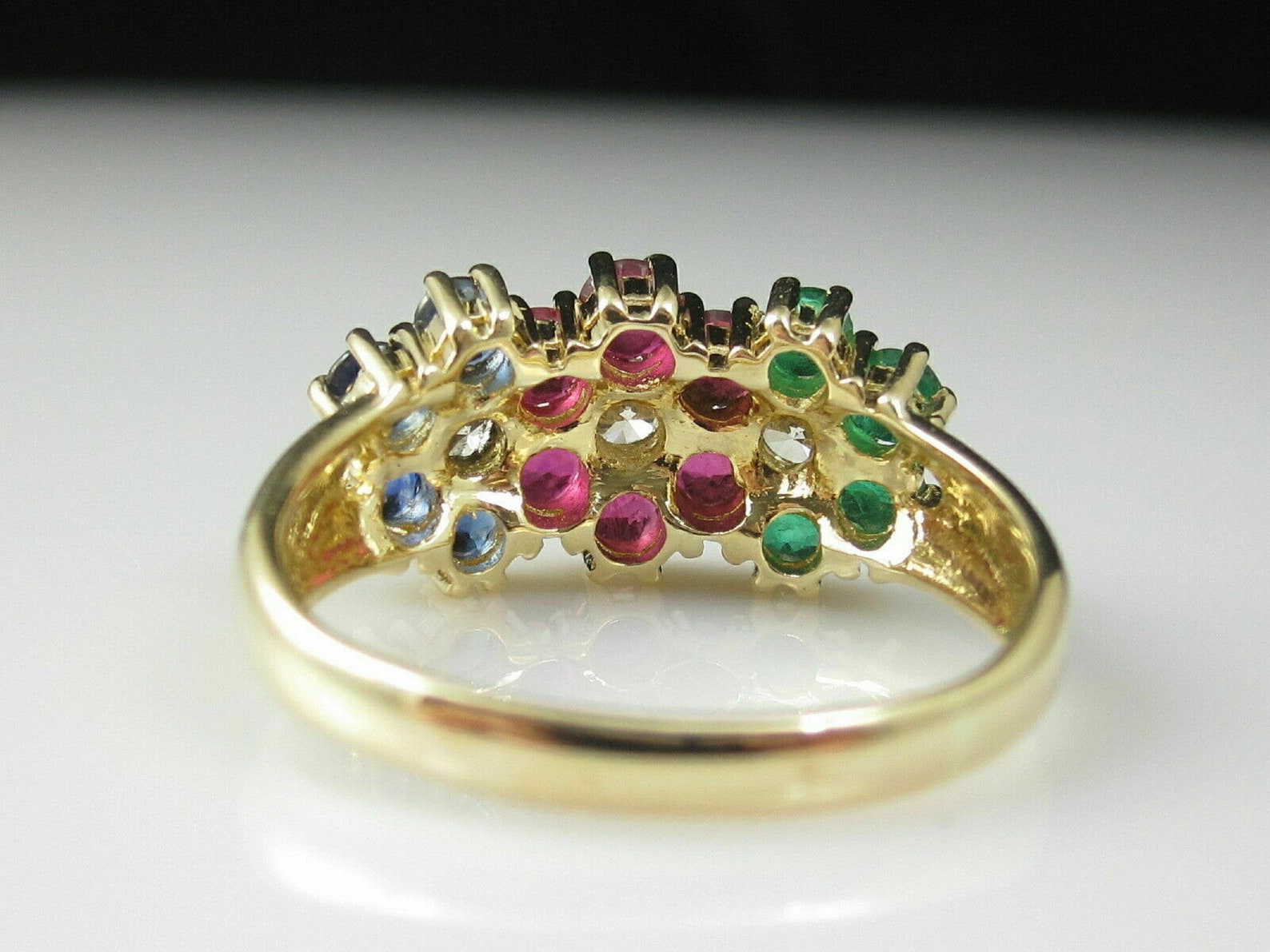 3ct Round Cut Ruby Emerald Sapphire Diamond Flower Cluster Ring 14K ...