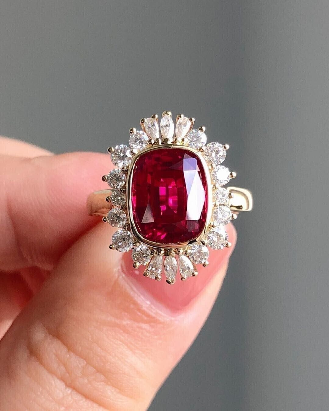 3ct Cushion Red Ruby,halo Cocktail Ring,engagement Ring,gift for Her ...