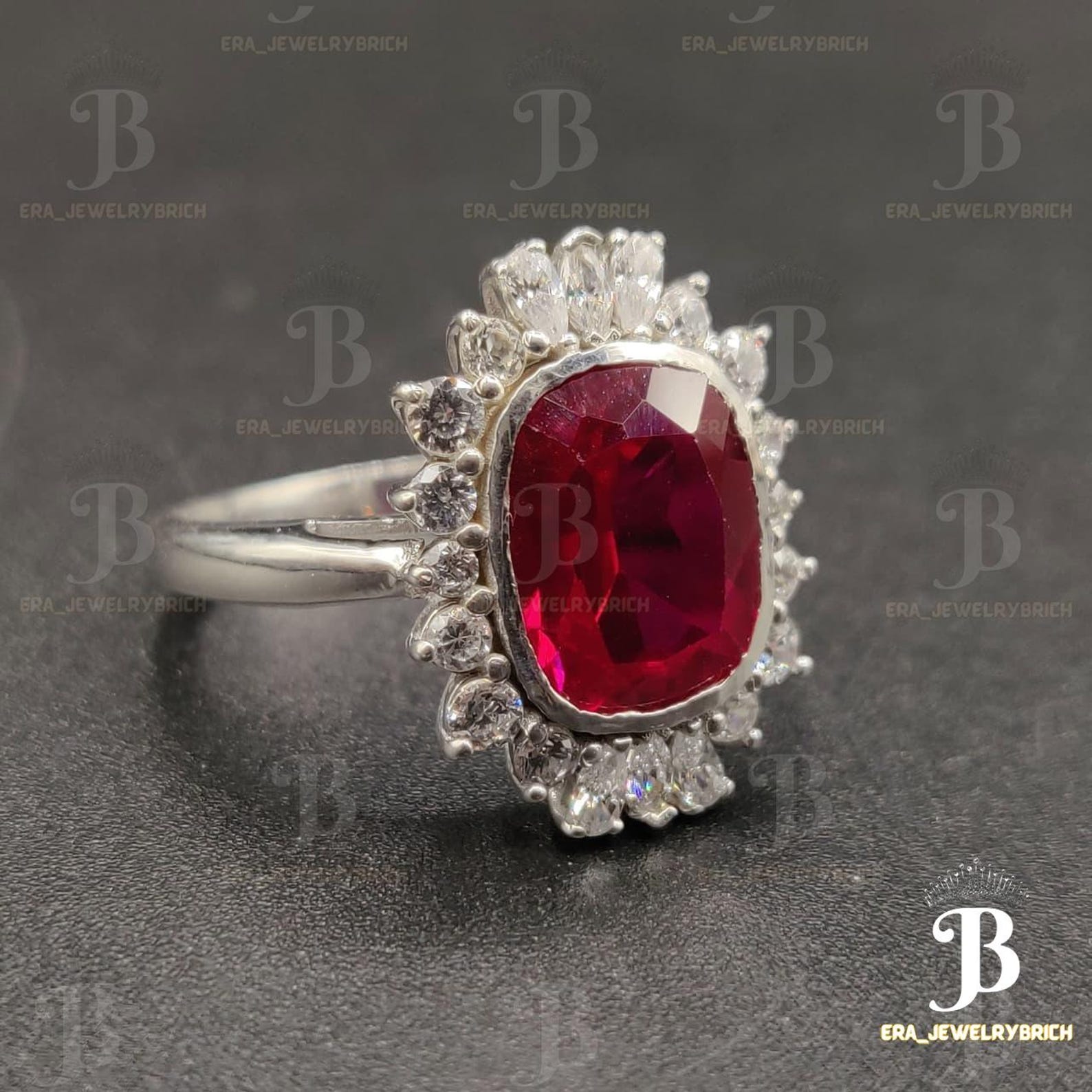 3ct Cushion Red Ruby,halo Cocktail Ring,engagement Ring,gift for Her ...