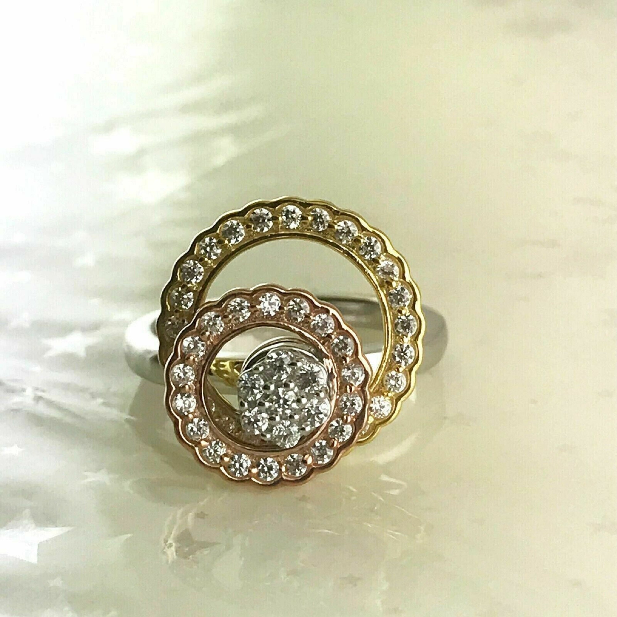 Two Circle Spinning Ring 2ct Round Simulated Diamond 14K Three Tone ...