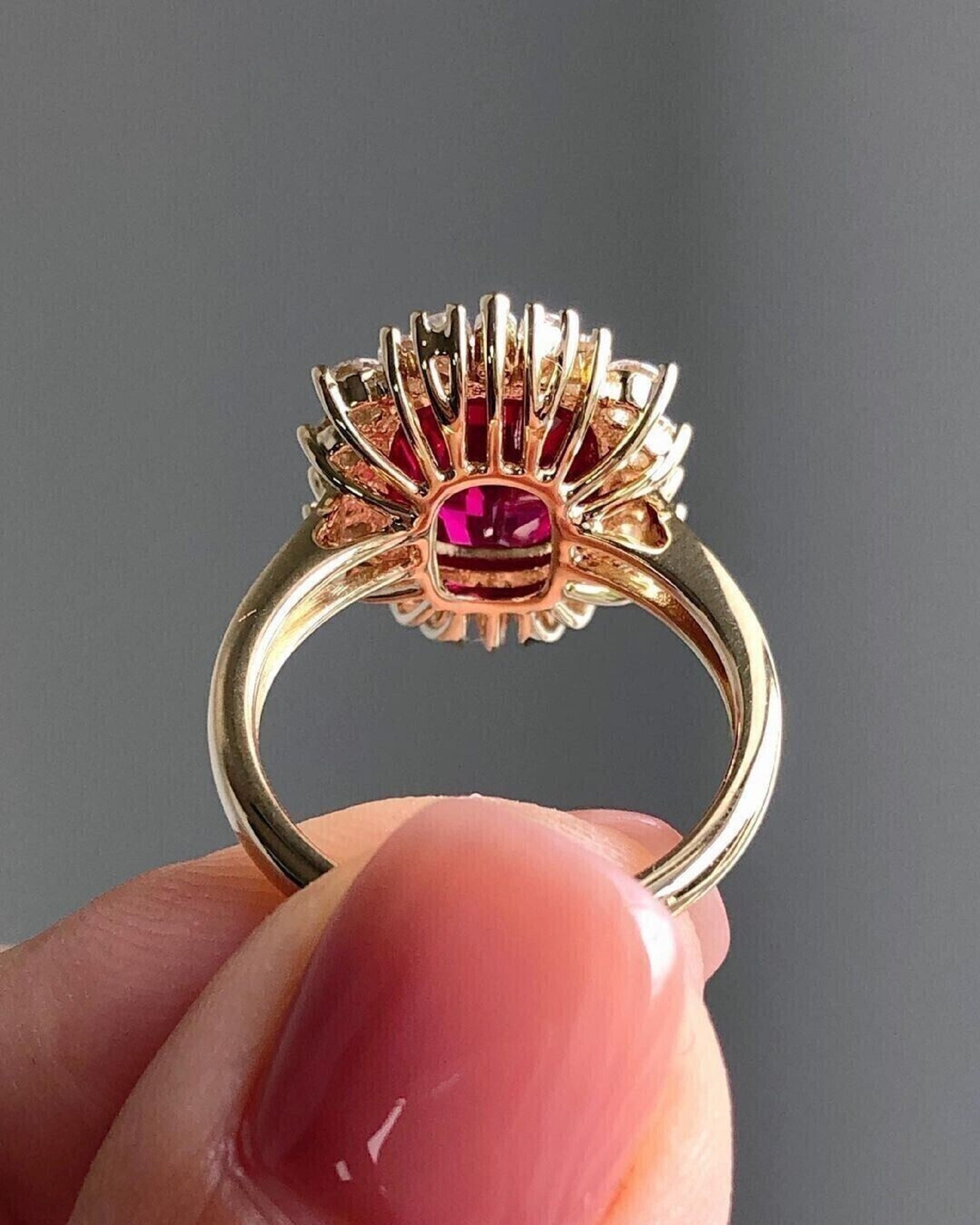 3ct Cushion Red Ruby,halo Cocktail Ring,engagement Ring,gift for Her ...