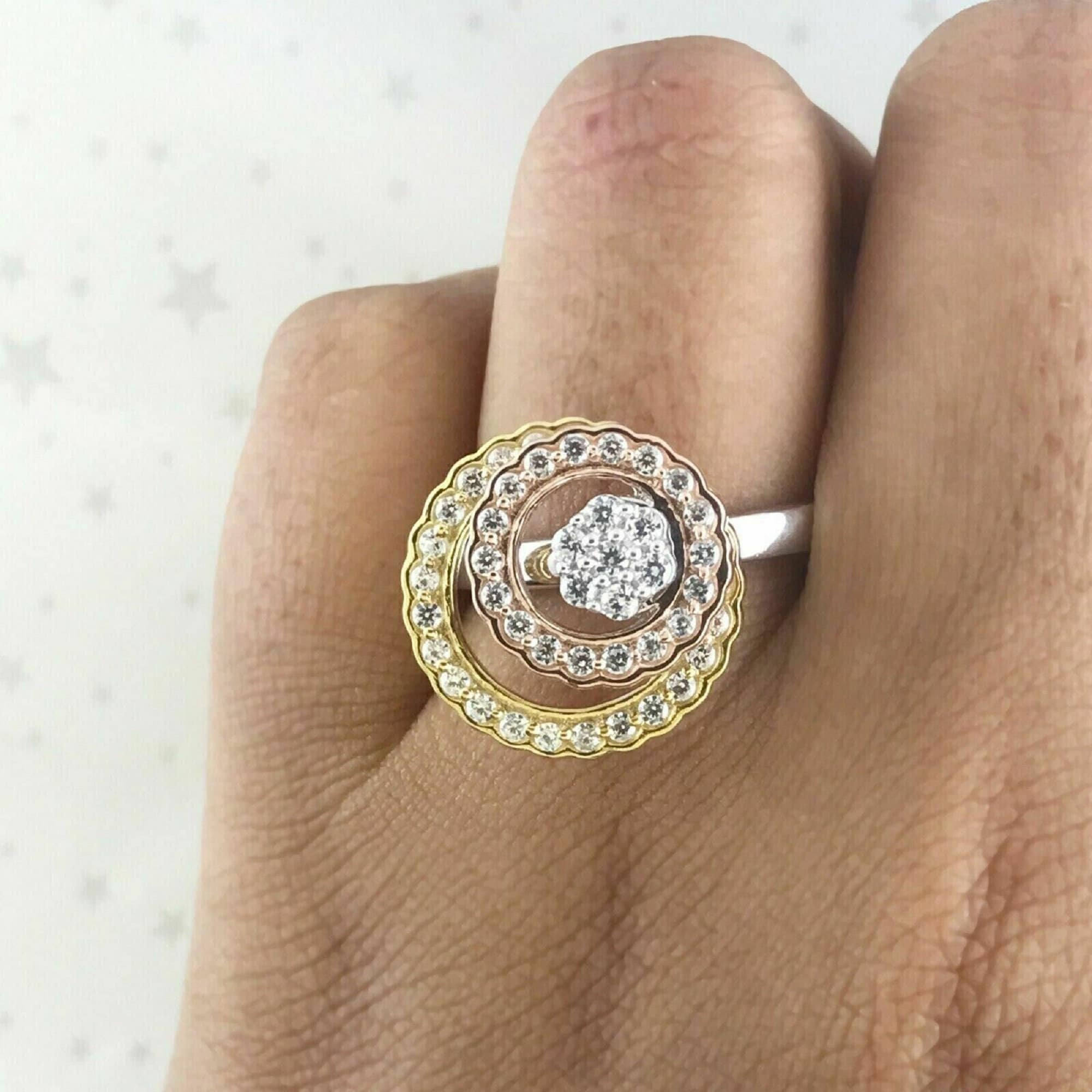 Two Circle Spinning Ring 2ct Round Simulated Diamond 14K Three Tone ...