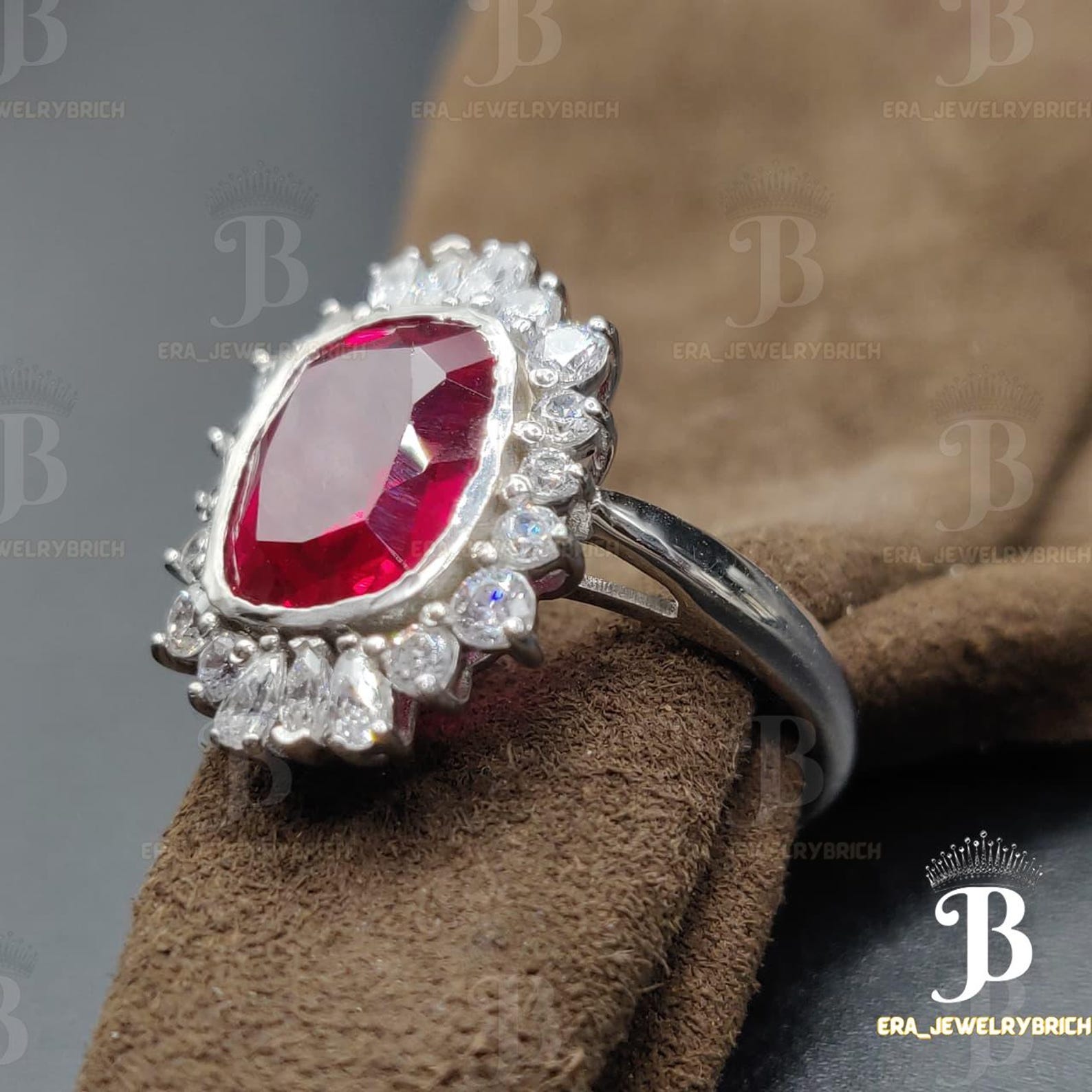 3ct Cushion Red Ruby,halo Cocktail Ring,engagement Ring,gift for Her ...