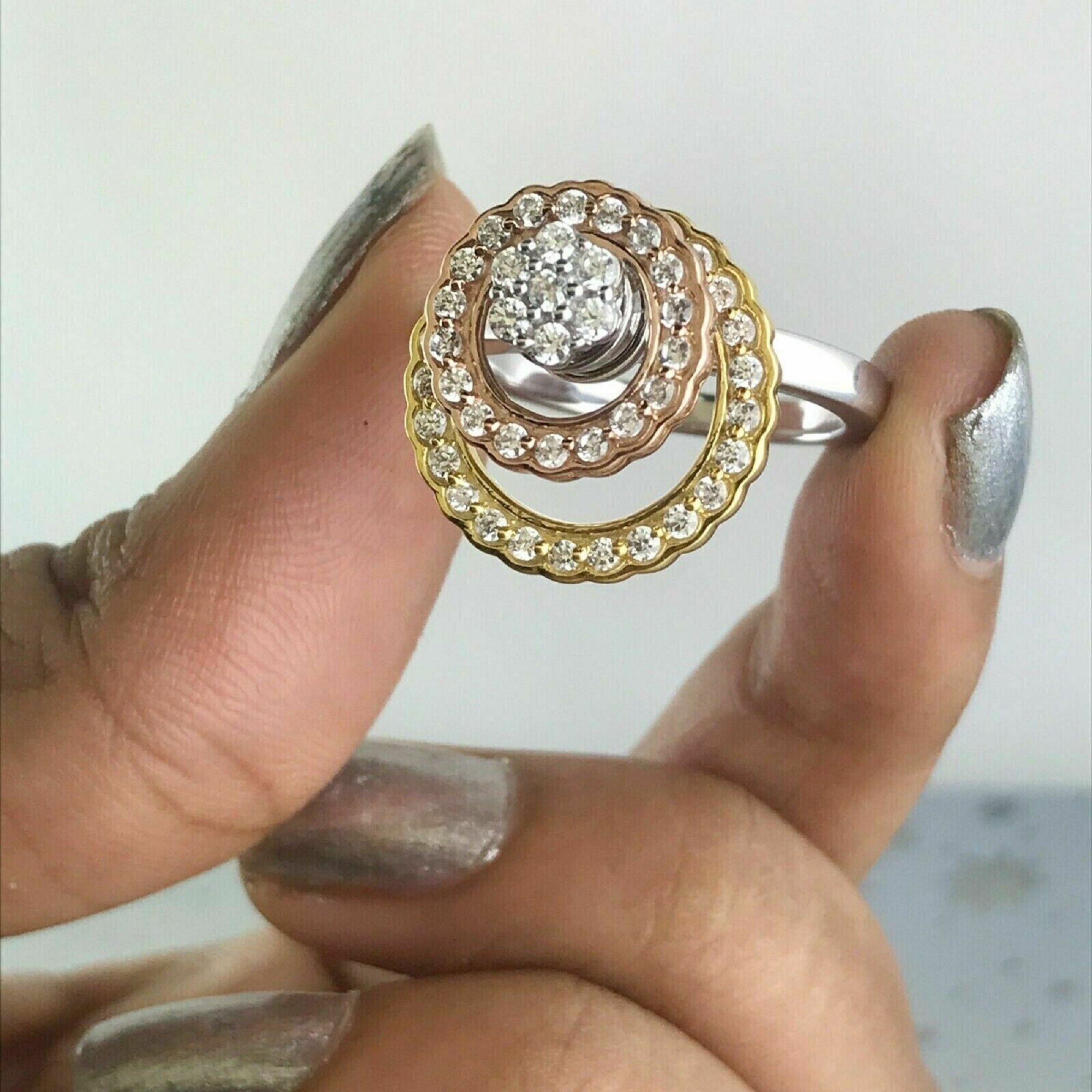 Two Circle Spinning Ring 2ct Round Simulated Diamond 14K Three Tone ...