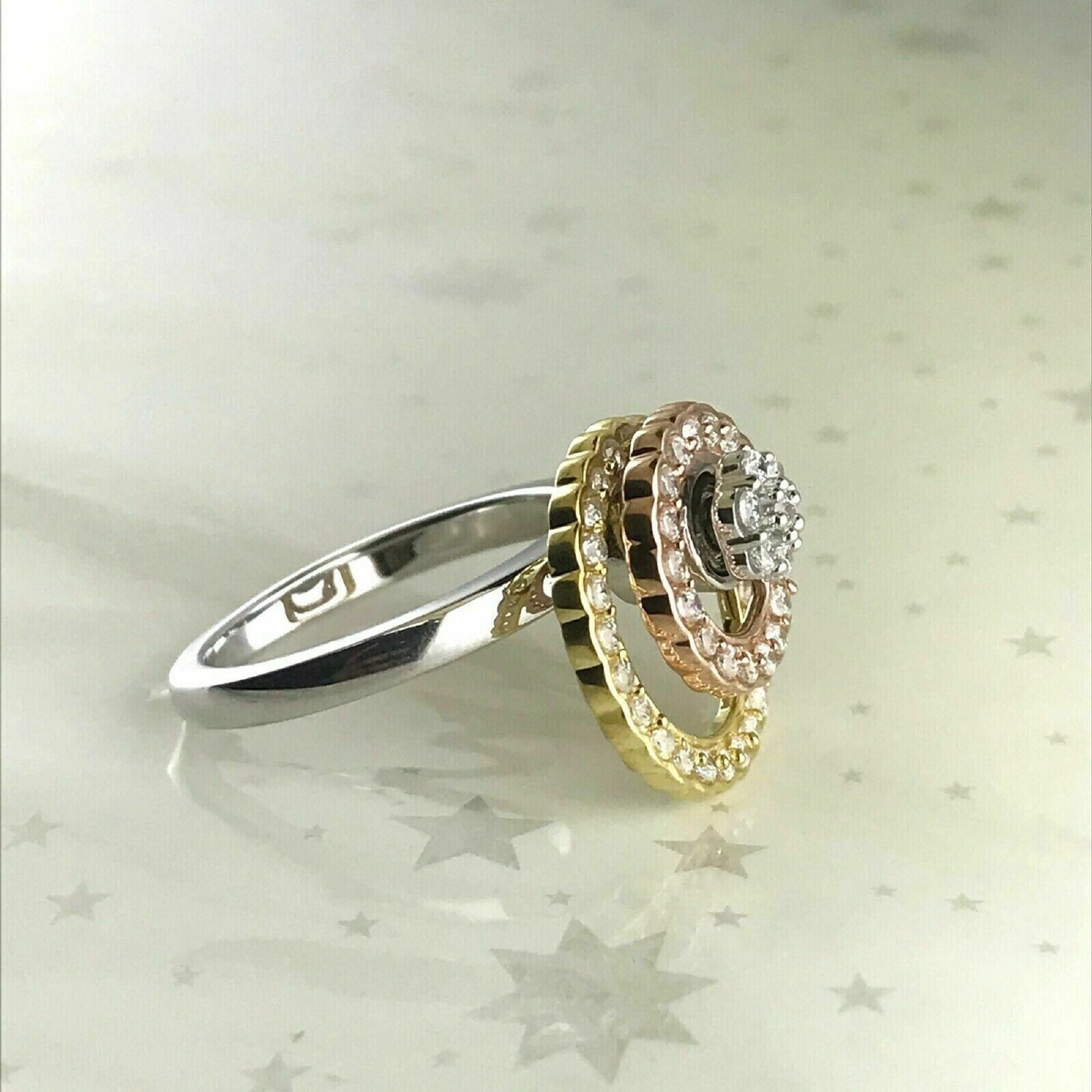 Two Circle Spinning Ring 2ct Round Simulated Diamond 14K Three Tone ...