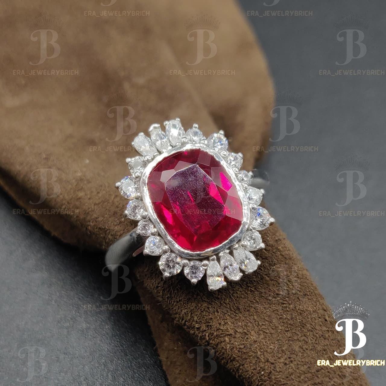 3ct Cushion Red Ruby,halo Cocktail Ring,engagement Ring,gift for Her ...