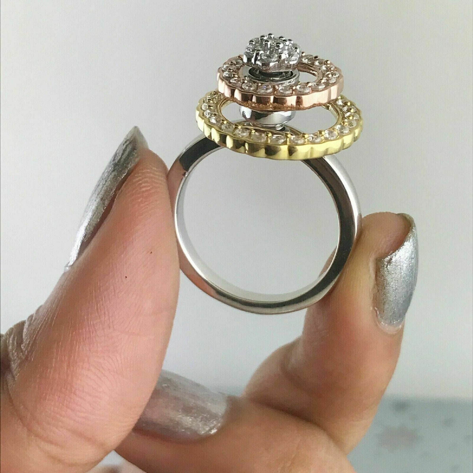 Two Circle Spinning Ring 2ct Round Simulated Diamond 14K Three Tone ...