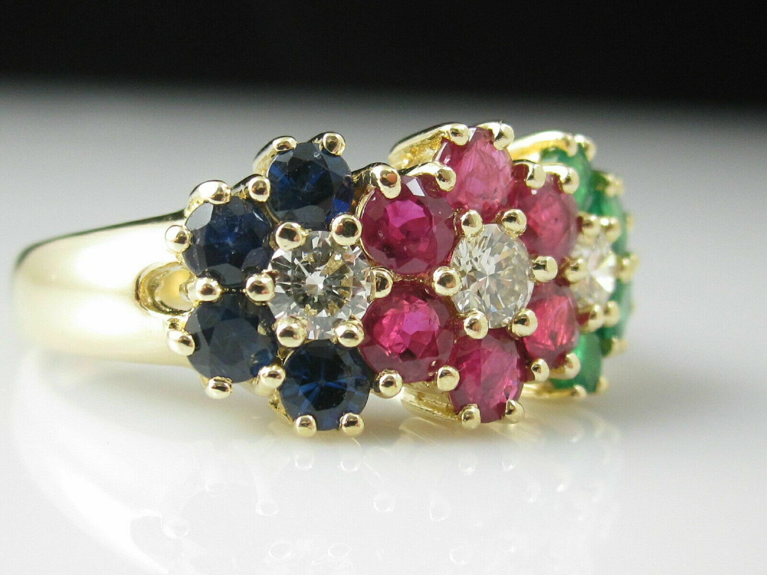 3ct Round Cut Ruby Emerald Sapphire Diamond Flower Cluster - Etsy
