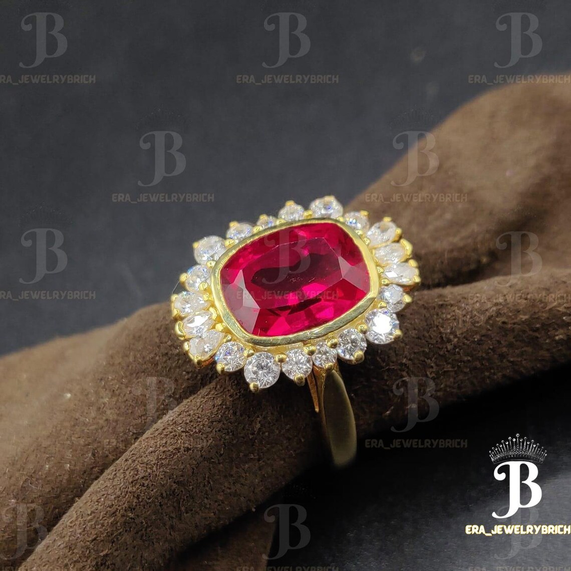 3ct Cushion Red Ruby,halo Cocktail Ring,engagement Ring,gift for Her ...