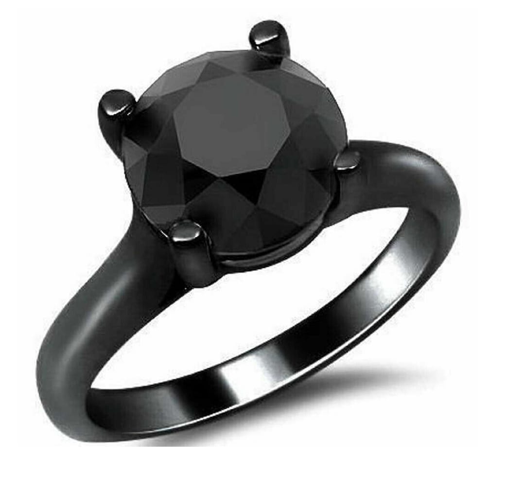 2ct Round Cut Lab-created Black Diamond Solitaire Engagement Ring ...