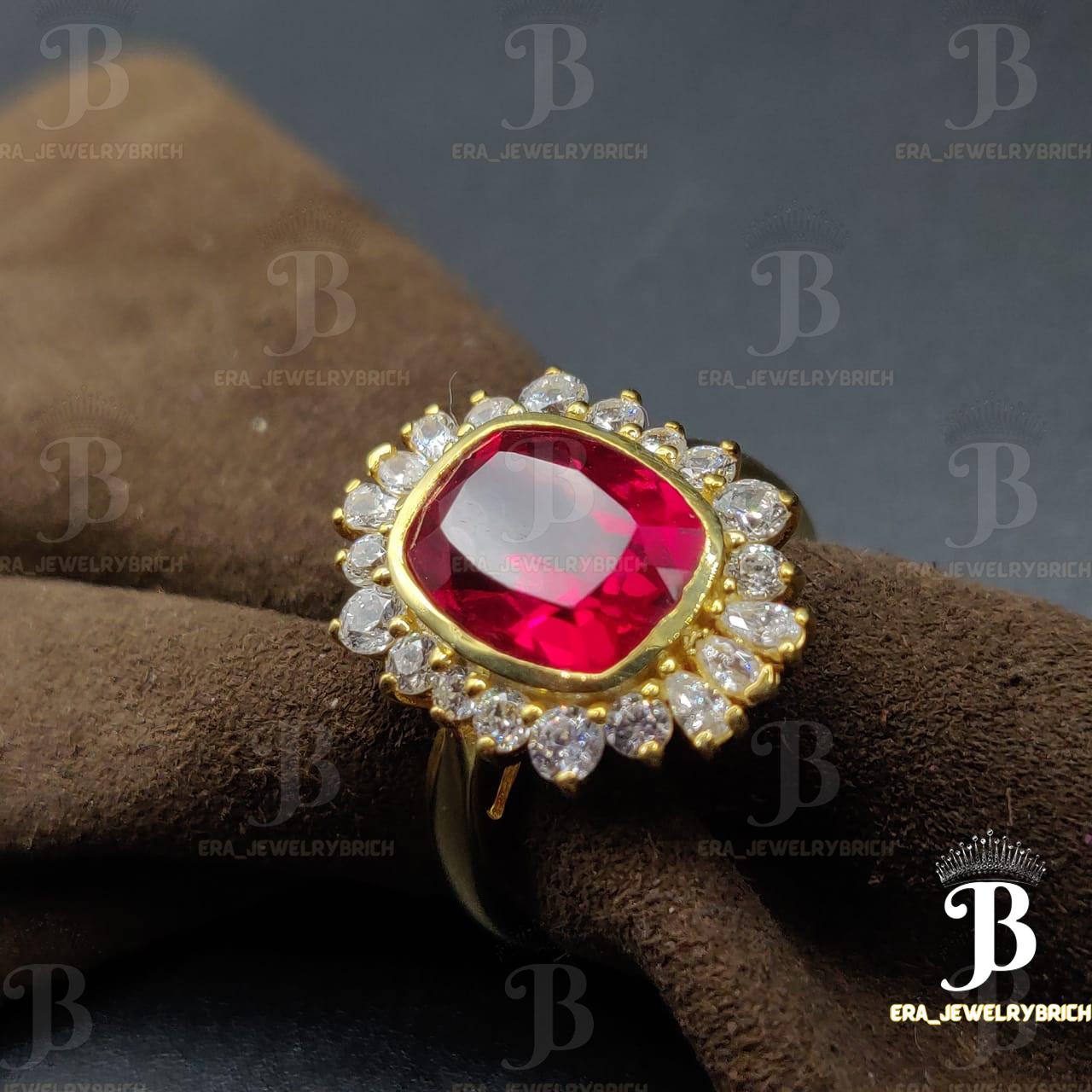 3ct Cushion Red Ruby,halo Cocktail Ring,engagement Ring,gift for Her ...
