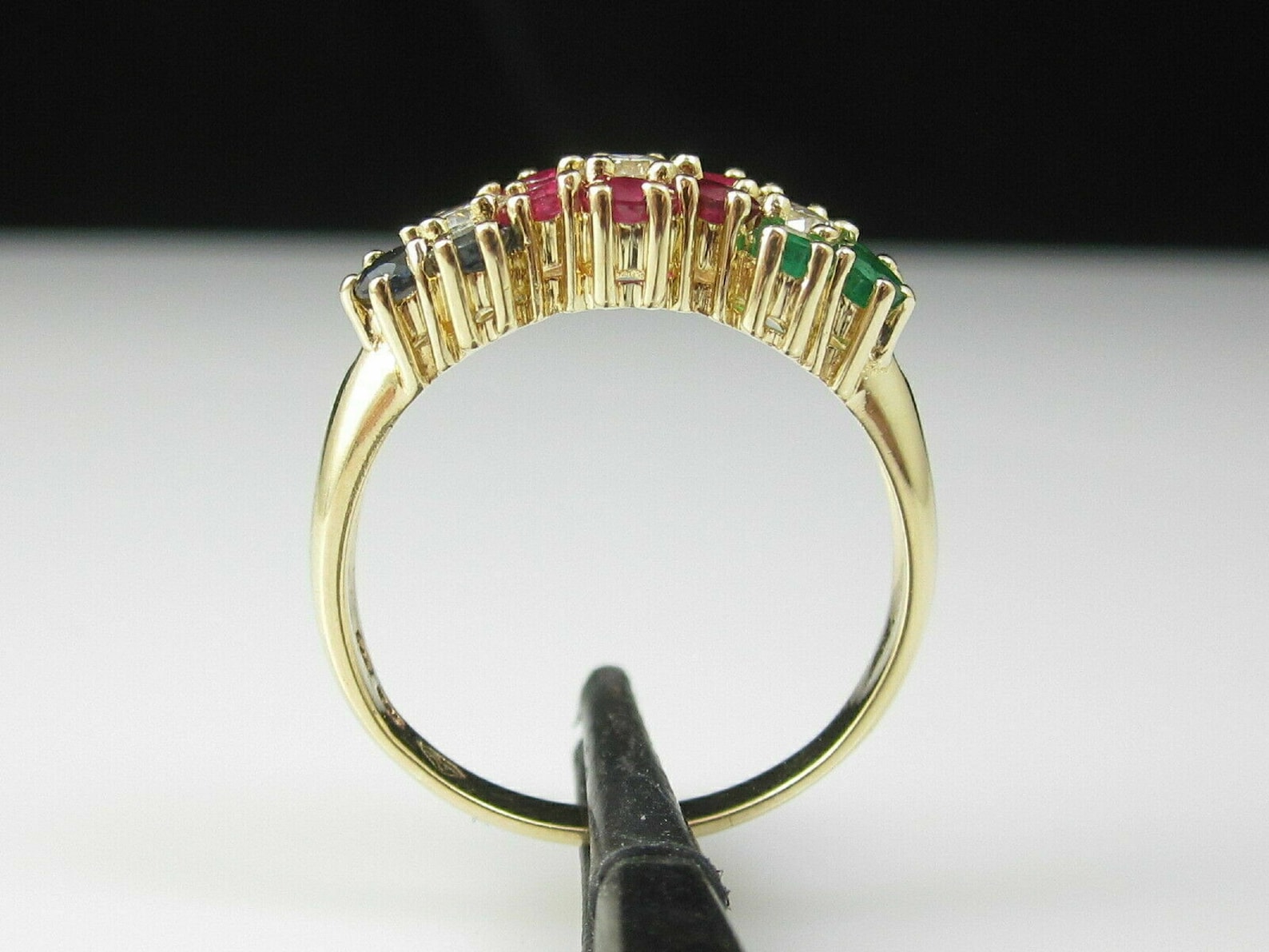 3ct Round Cut Ruby Emerald Sapphire Diamond Flower Cluster Ring 14K ...