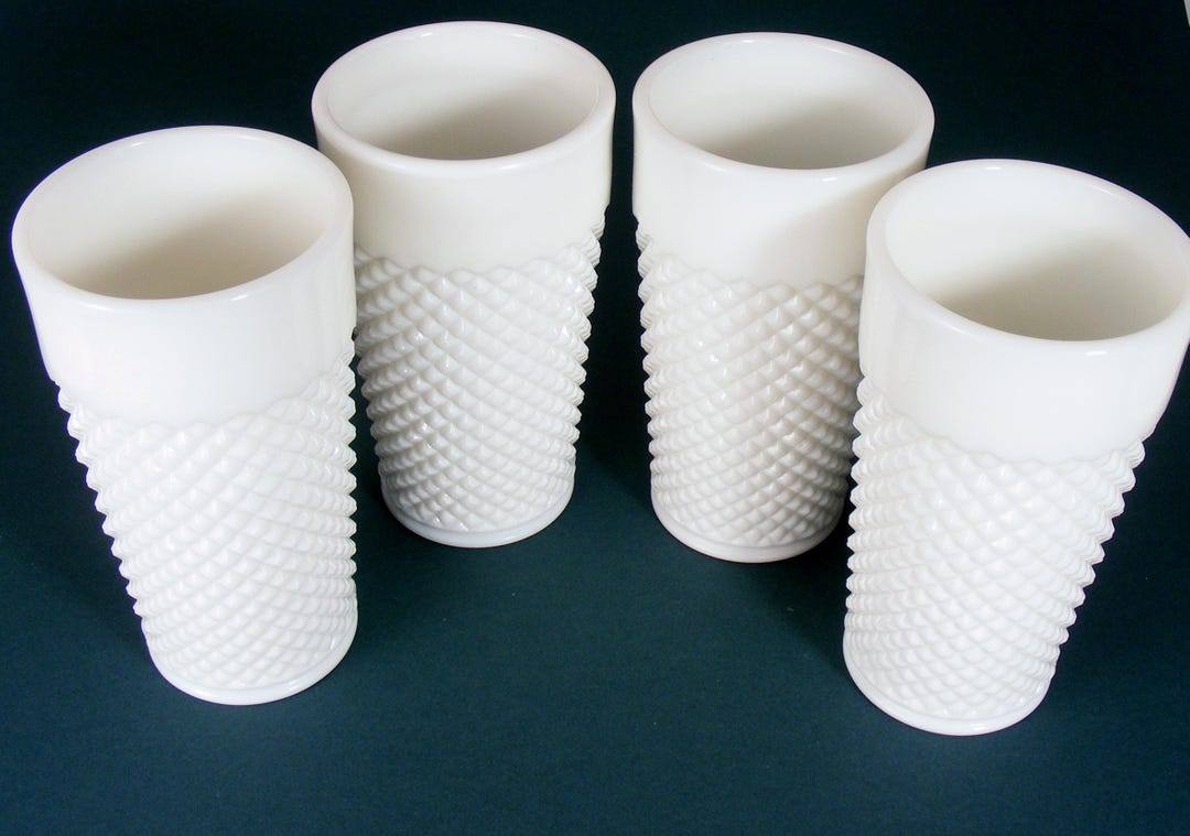 Vintage Diamond Point Milk Glass Tumblers 4 15 Oz. Drinking Glasses - Etsy