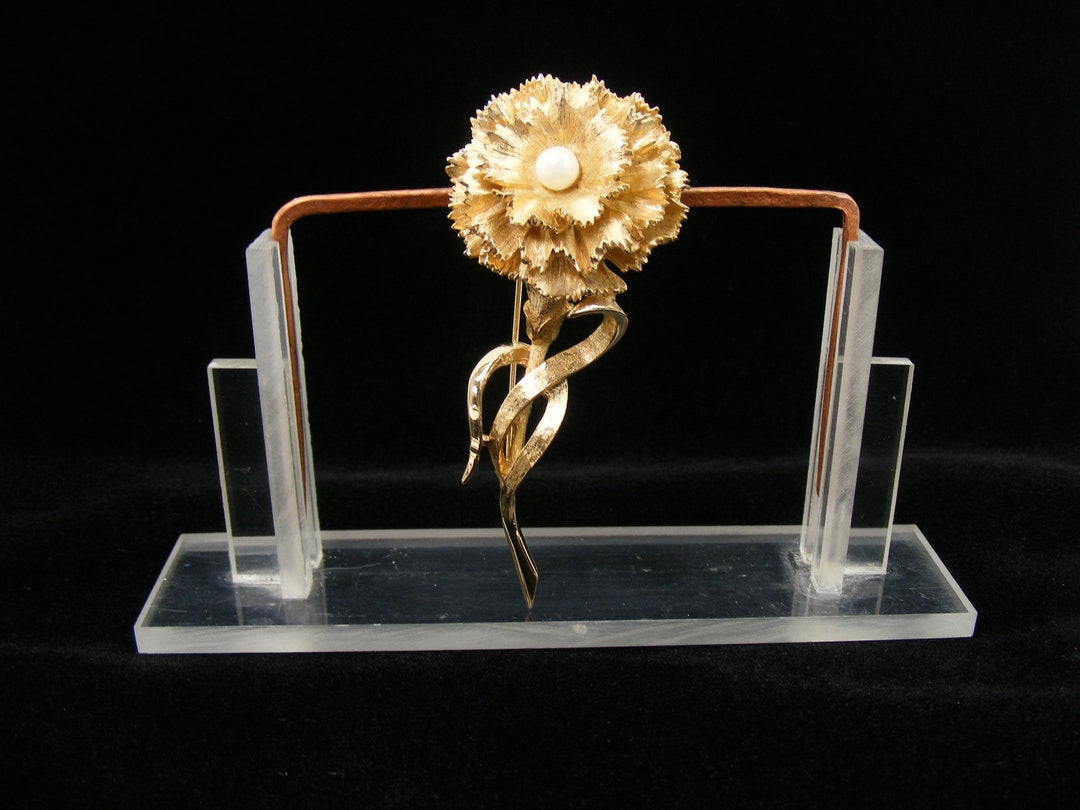 Marcel Boucher Carnation Flower Brooch 8366P Goldtone Pearl Accent 1960 ...