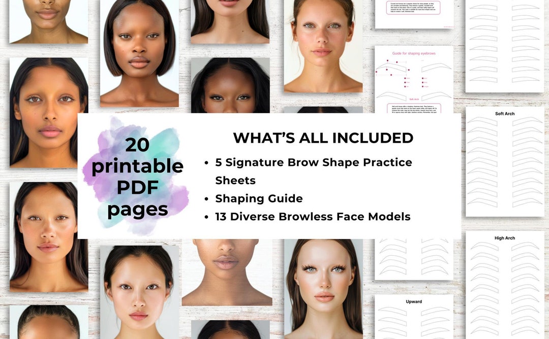 Eyebrow Practice Sheets | Brow Mapping | Browless Faces | Ombre Brows ...
