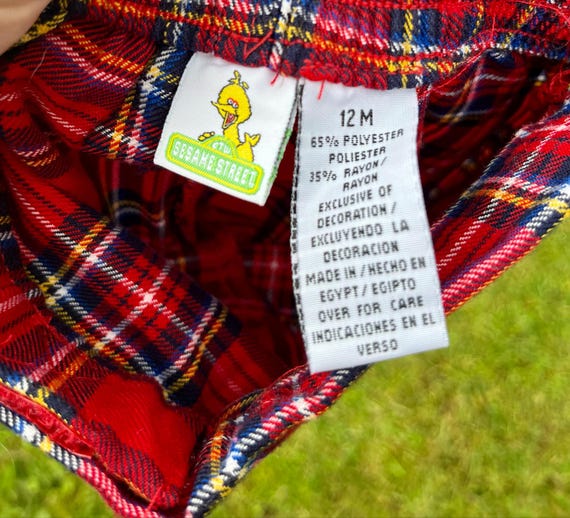 Vintage Baby Sesame Street Elmo Plaid Pants Size 12 M… - Gem